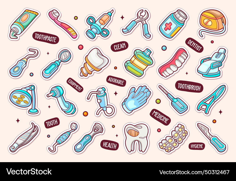Dental Sticker Collection - Teeth & Health Vector Image