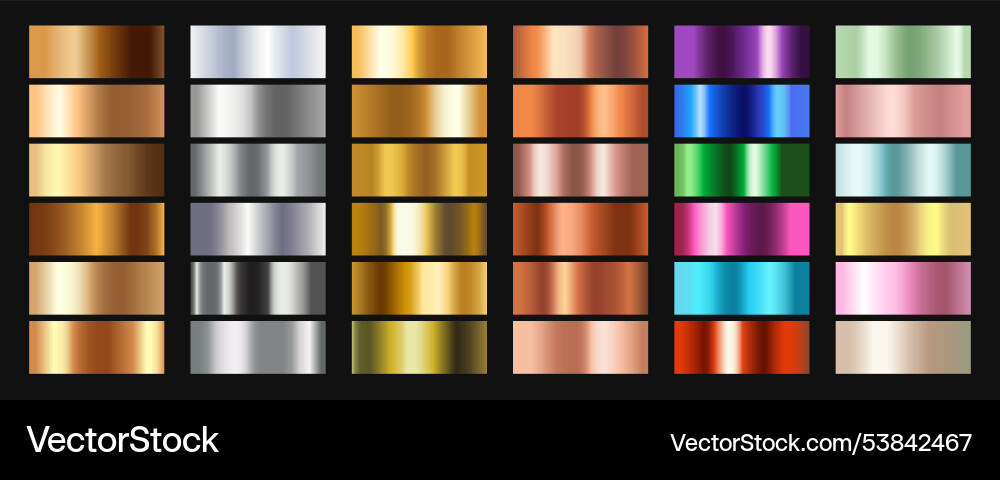 Foil texture gradient set of gold silver copper Vector Image
