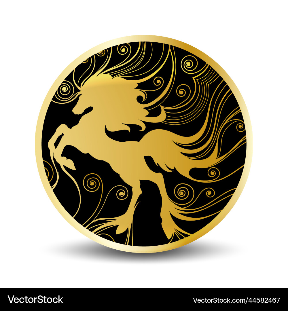 Golden stallion emblem isolated on white Vector Image