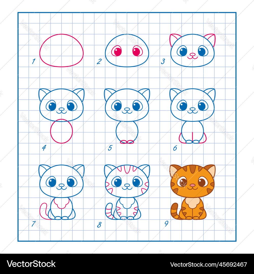 How to draw cute cat step Royalty Free Vector Image