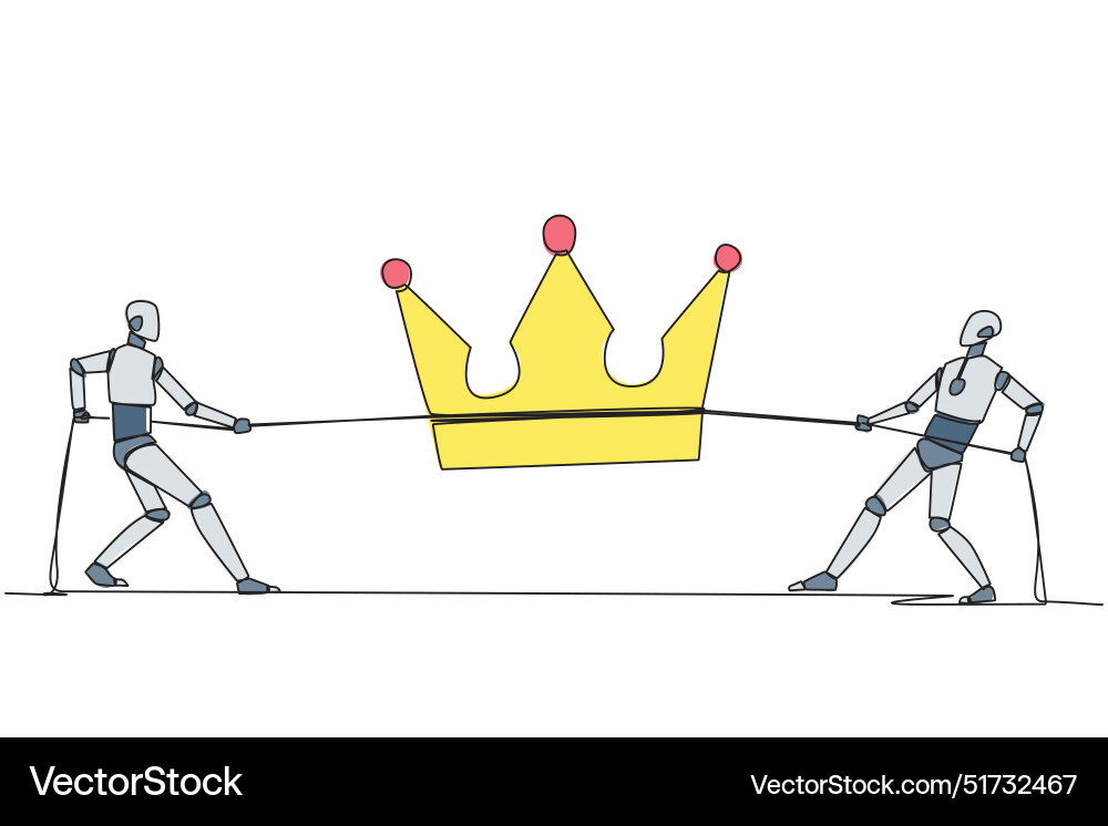 Single one line drawing two robots fight Vector Image