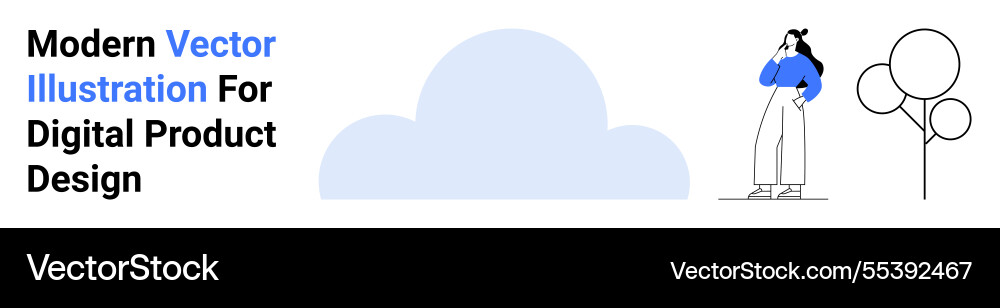 Woman contemplating near cloud and trees Vector Image