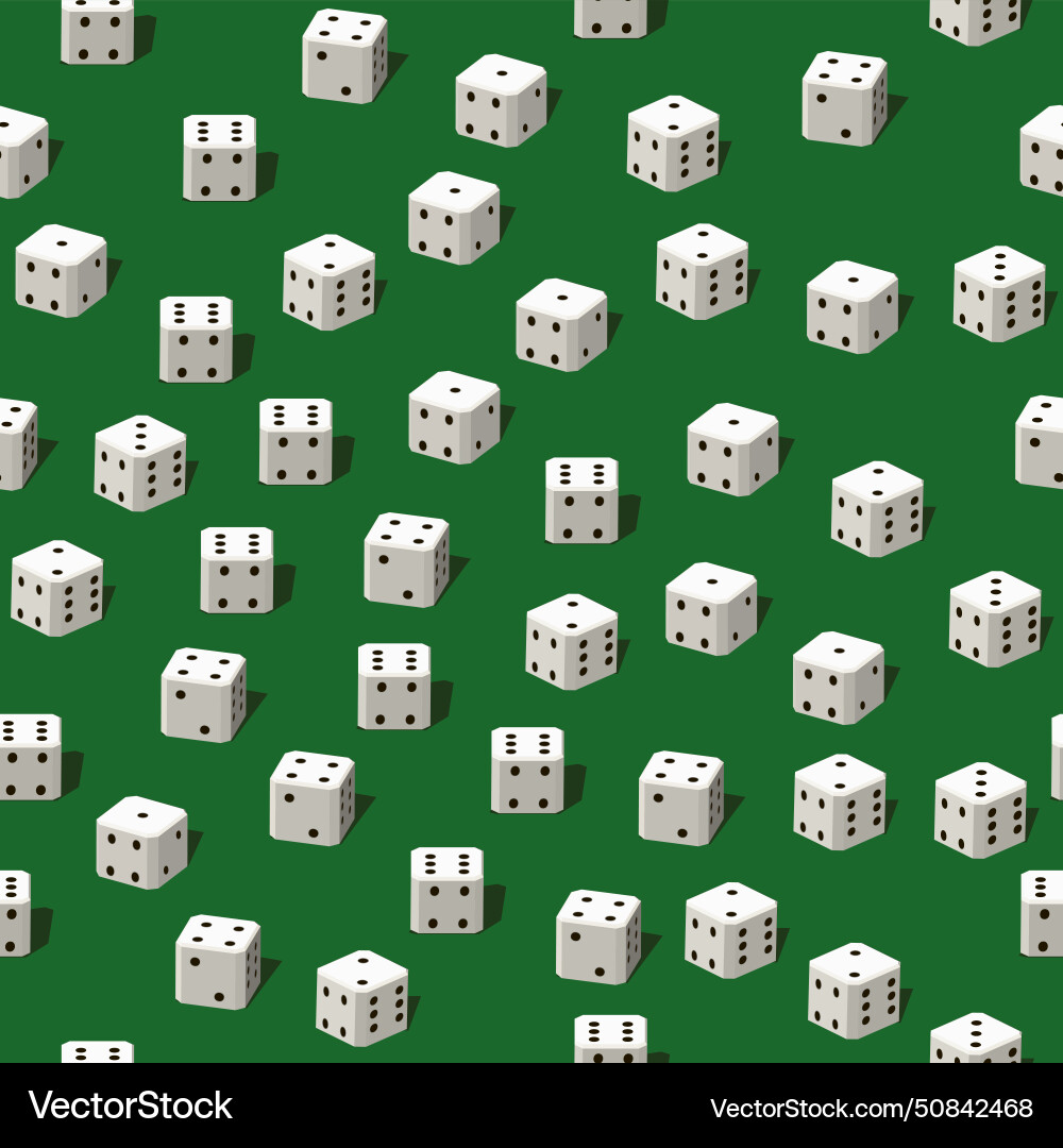 A seamless pattern with game dice on green Vector Image