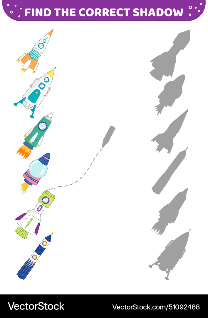 Find the correct shadow space rockets Royalty Free Vector