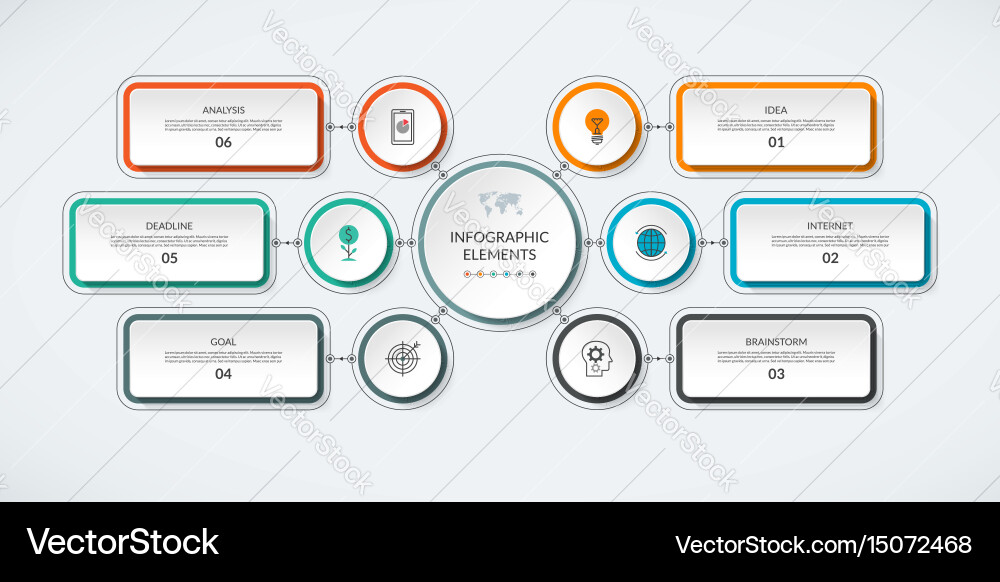 Infographic flow chart with 6 options Royalty Free Vector