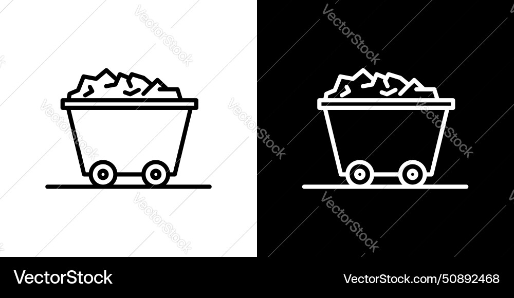 Trolley with coal icon set quarry mine raw energy Vector Image