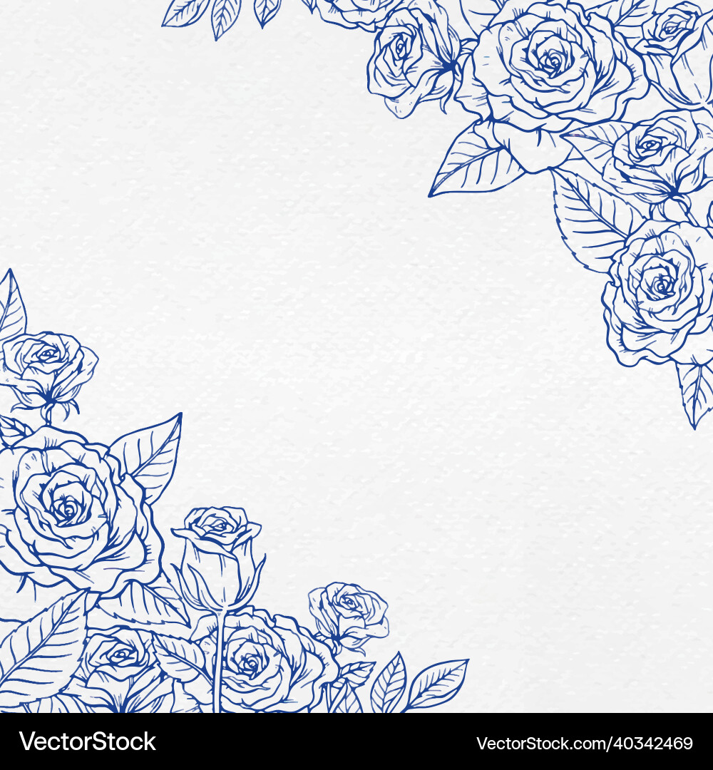 Blue rose border background vintage flower Vector Image