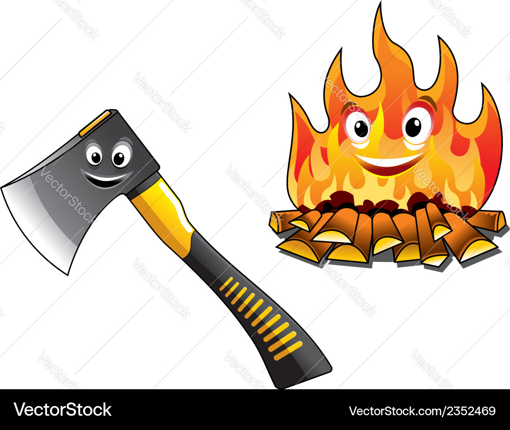 Cartoon axt mit einem brennenden Feuer Lizenzfreier Vektor