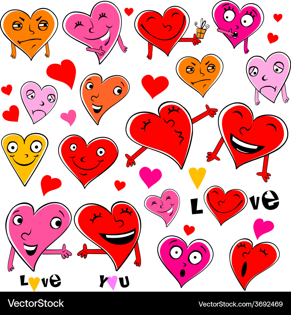 Funny cartoon hearts Royalty Free Vector Image