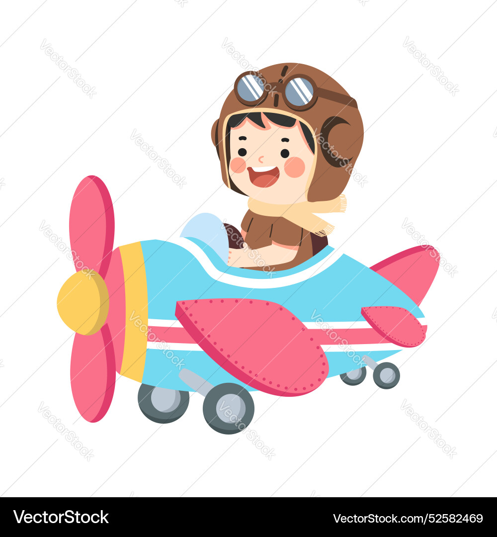Kid pilot boy on a airplane Royalty Free Vector Image