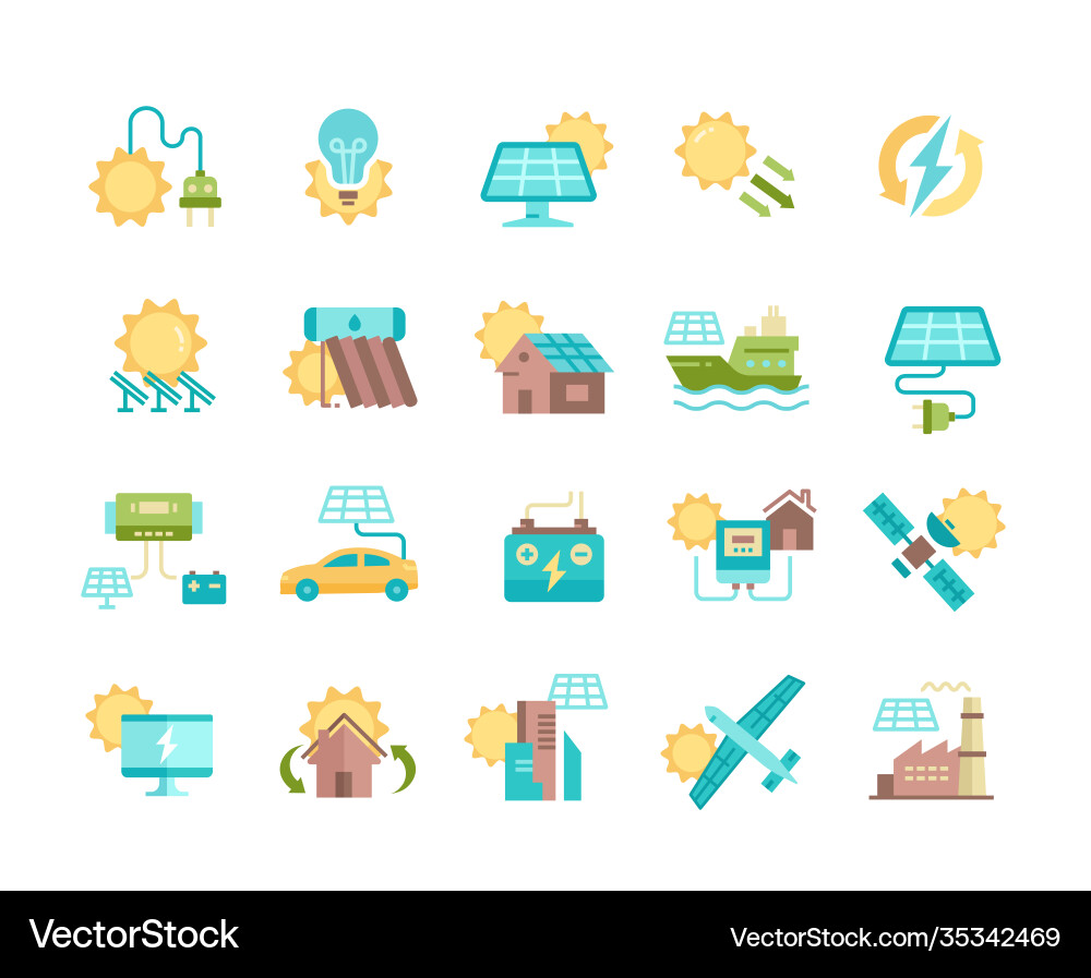 Solar Panel Icon Set - Renewable Energy Royalty Free Vector