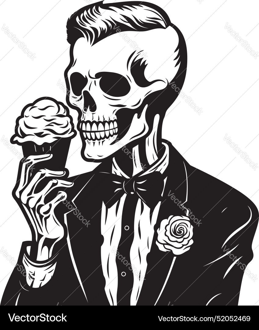 Terrifying treats skeleton and soft ice cream Vector Image