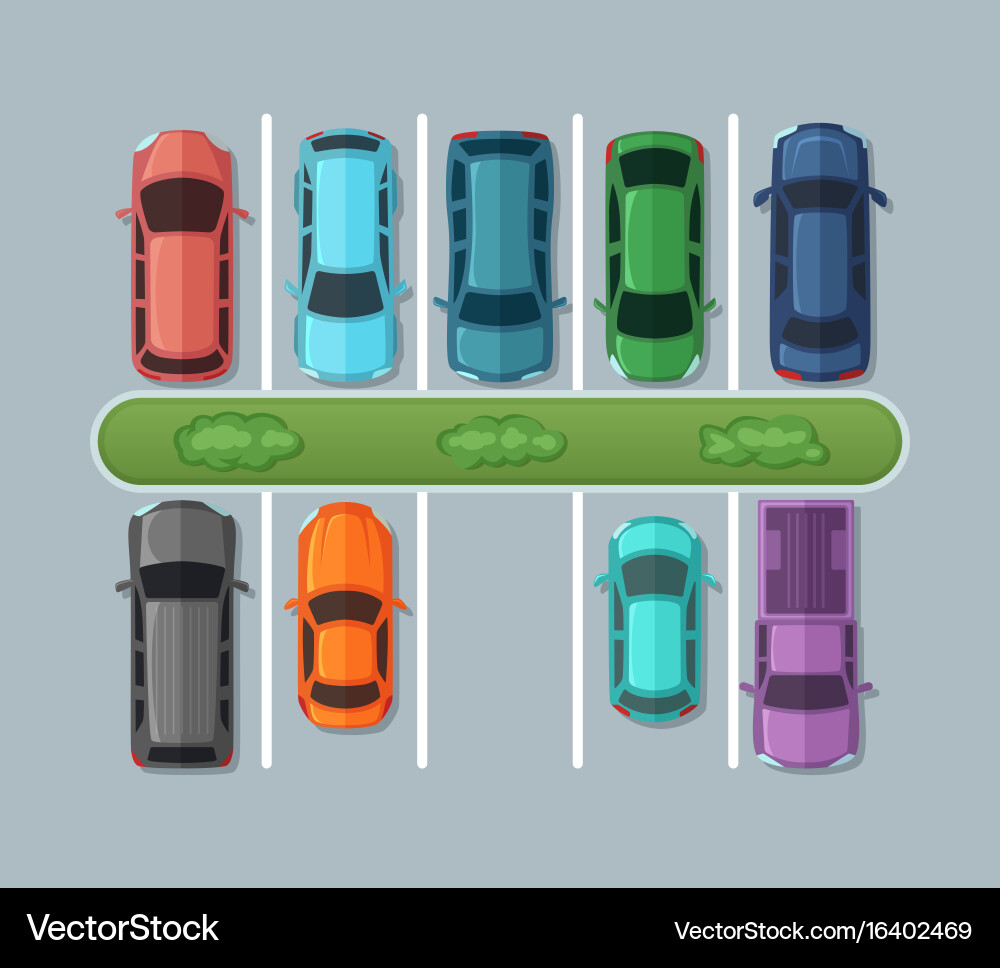 Top view parking cars on asphalt in urban map Vector Image