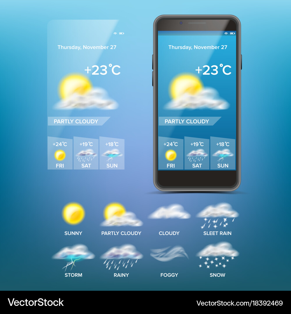 Weather forecast app icons set Royalty Free Vector Image
