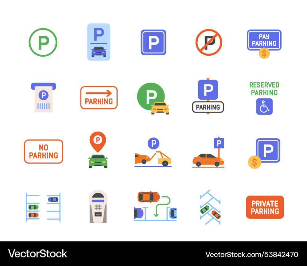 Car parking icons set beautiful signs Royalty Free Vector