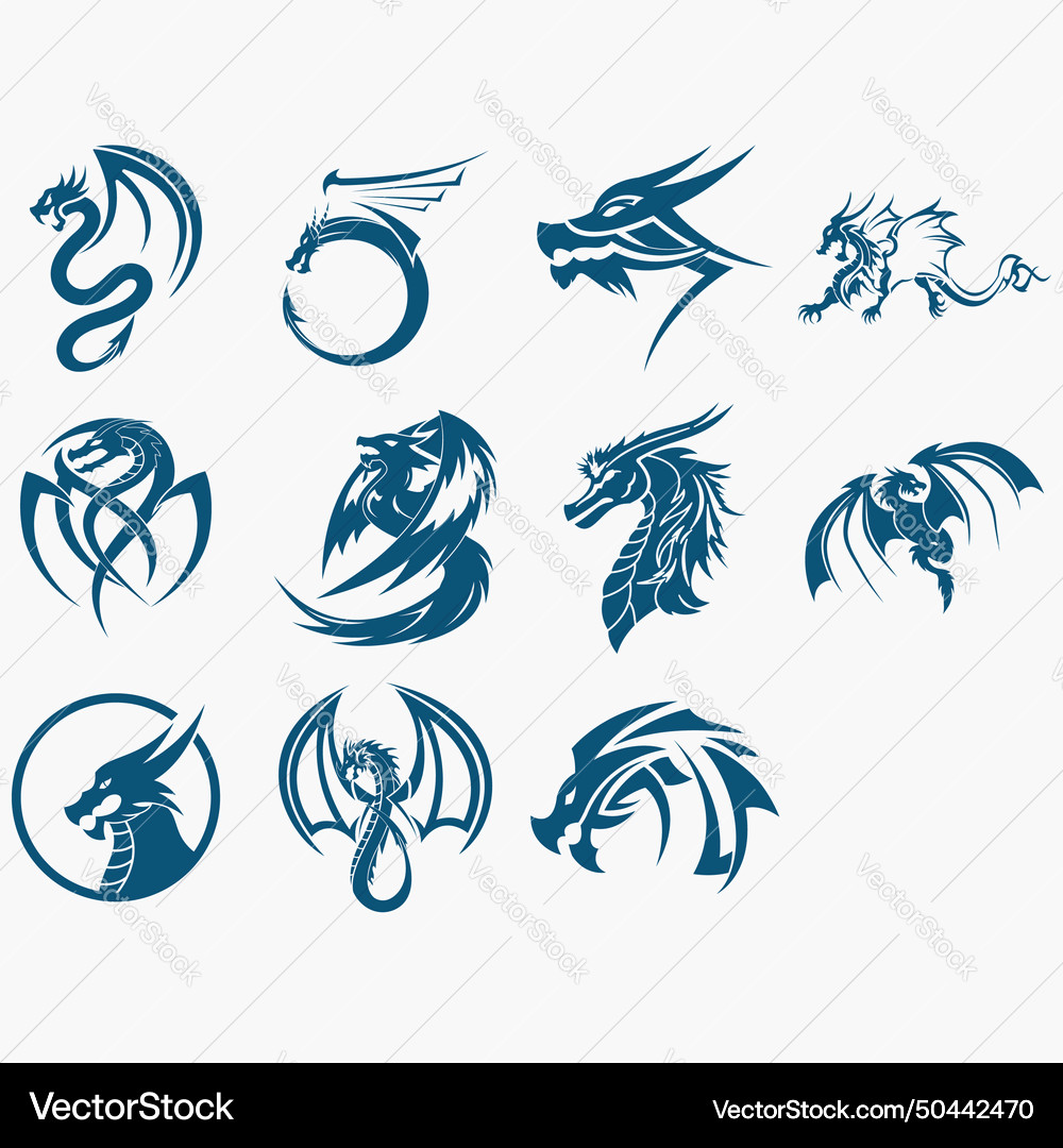 Collection of dragon logos Royalty Free Vector Image