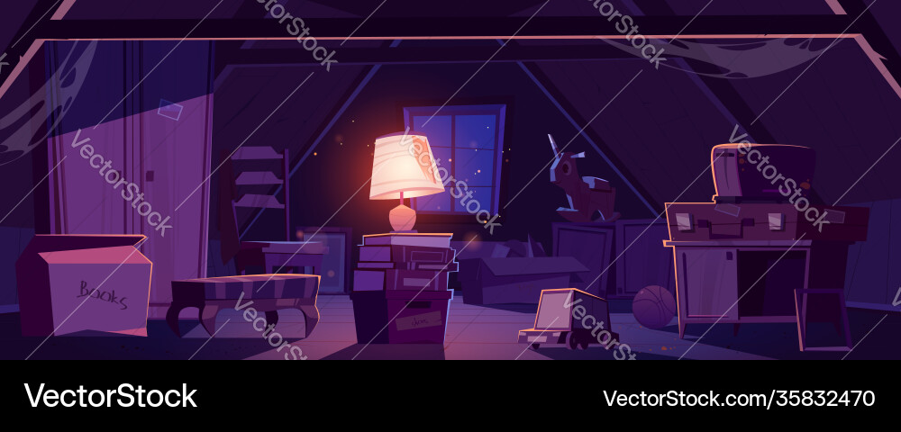 Dark Attic Interior with Furniture Royalty Free Vector Image