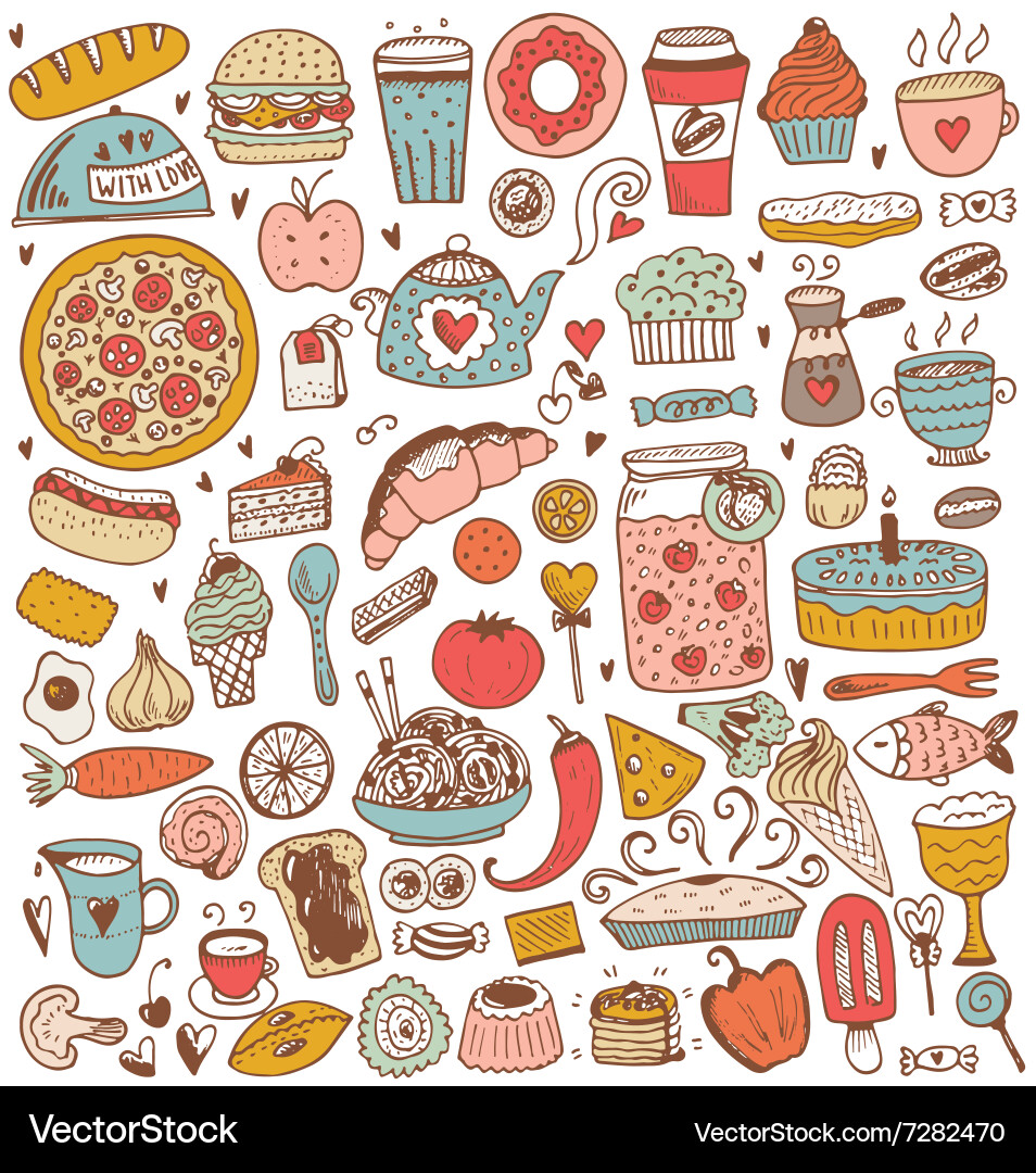 Food sketch elements collection Royalty Free Vector Image