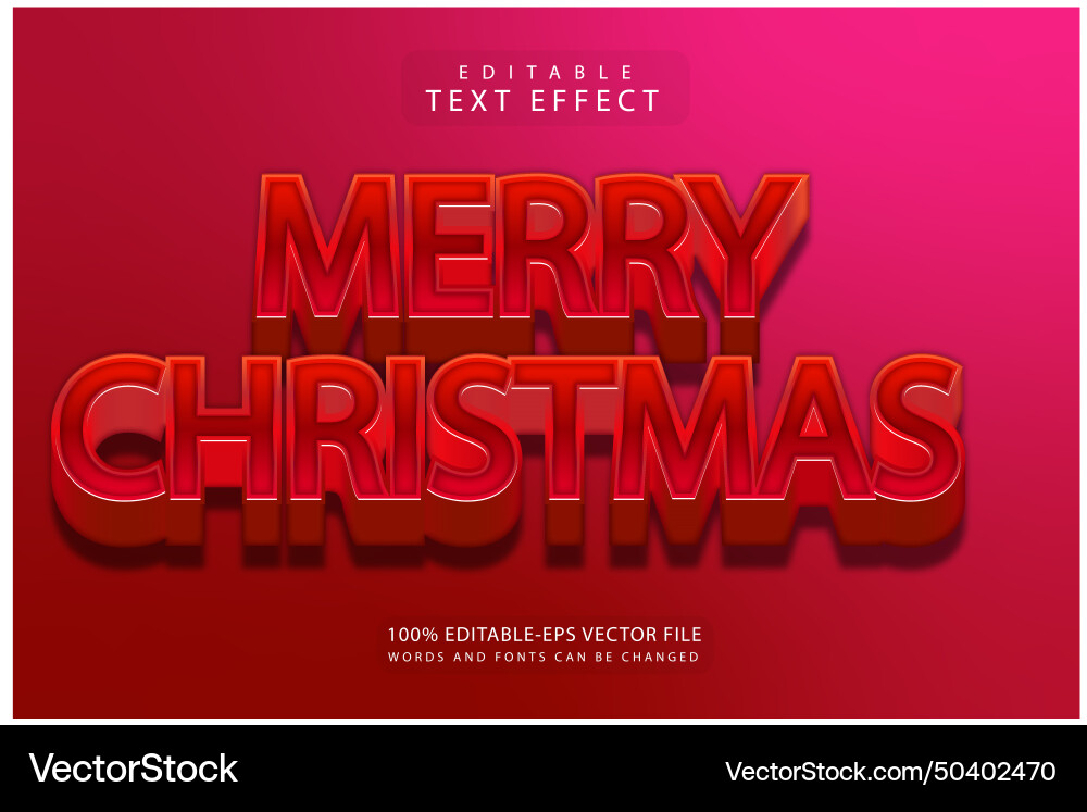 Merry christmas editable text effect 3 dimension Vector Image