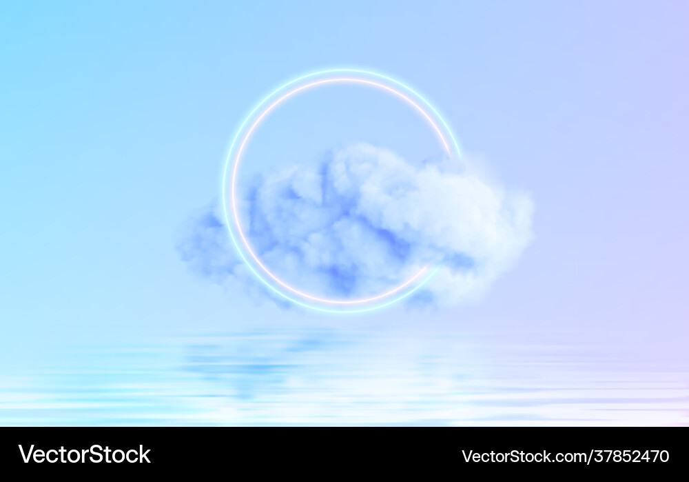 Neon circle shape in a cloud fog reflecting Vector Image