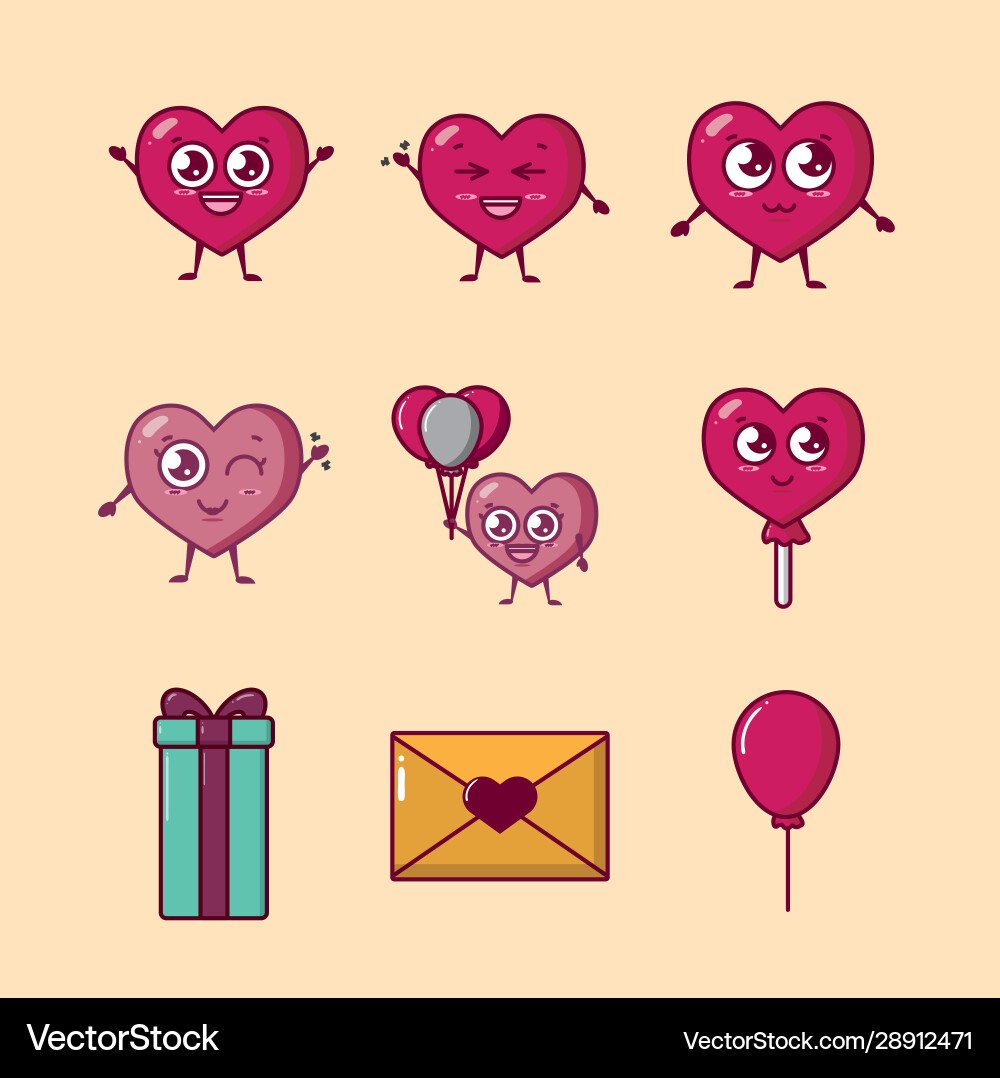 Bundle valentines day hearts characters Royalty Free Vector