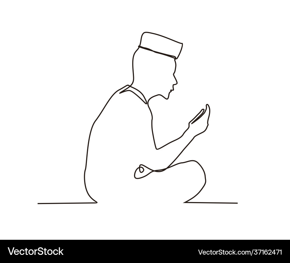 Continuous line drawing moslem man pray Royalty Free Vector