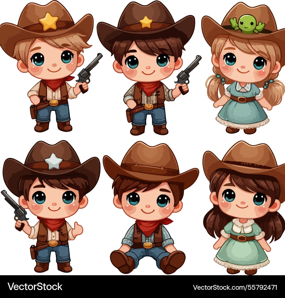 Cowboy stickers set clipart calculations Vector Image