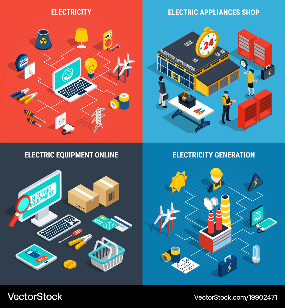 Electricity isometric concept Royalty Free Vector Image