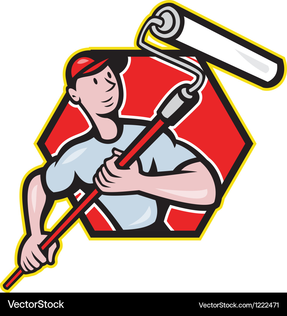 House painter paint roller painting cartoon Vector Image