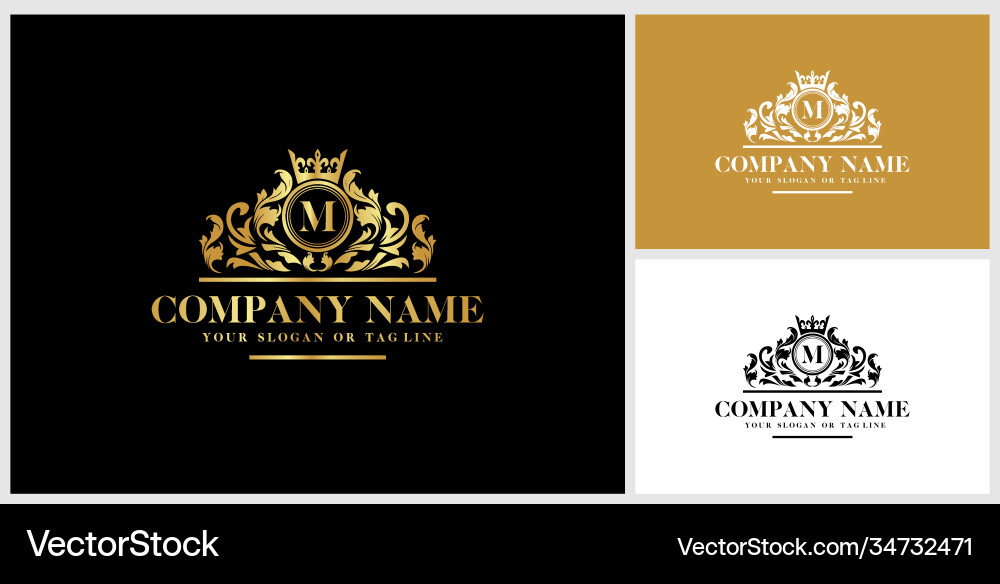 Letter m logo design luxury gold Royalty Free Vector Image