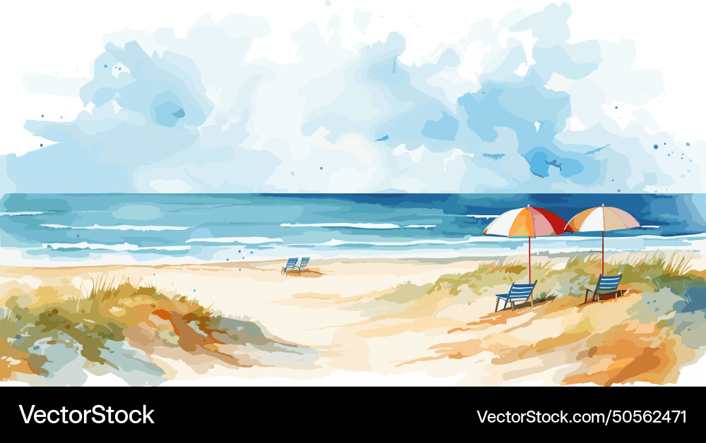 Ocean coast landscape watercolor Royalty Free Vector Image