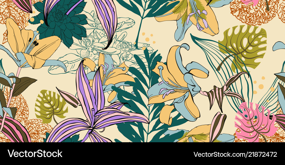 Original trendy seamless artistic flower pattern Vector Image
