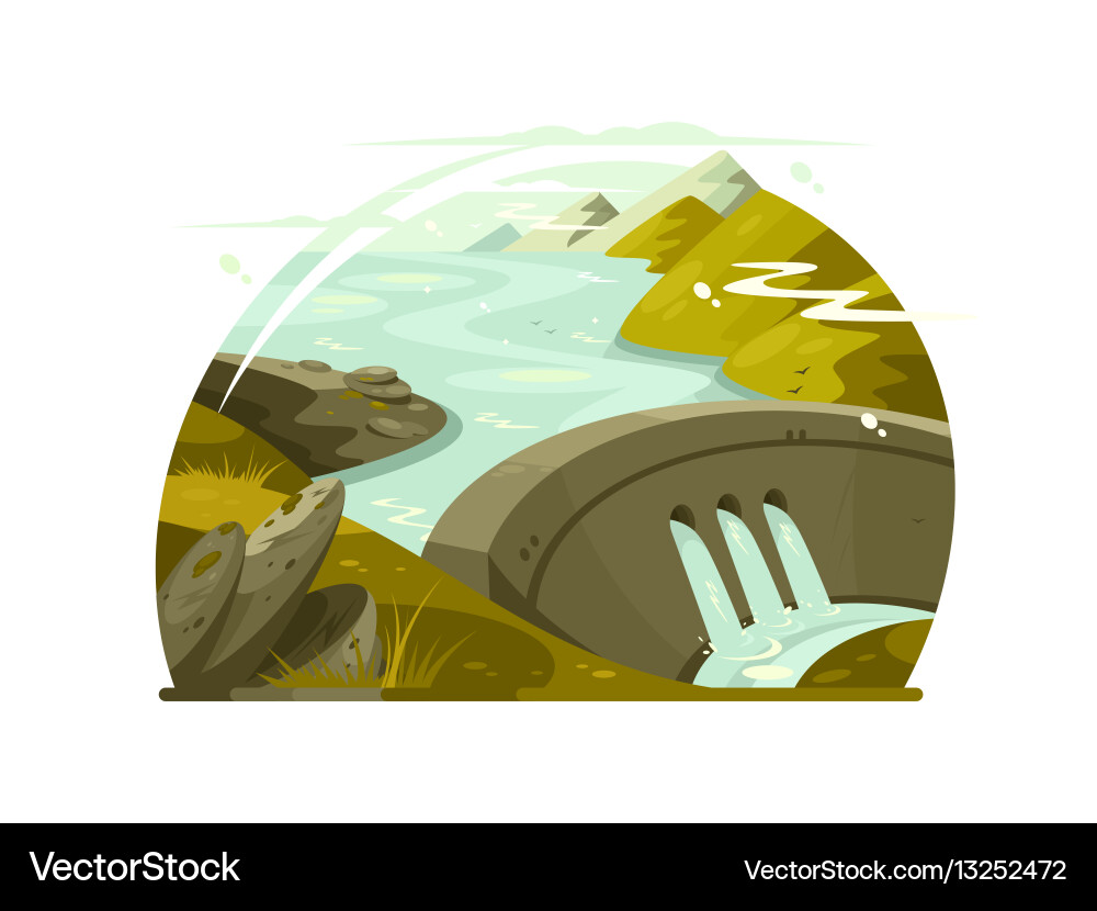River huge dam Royalty Free Vector Image - VectorStock