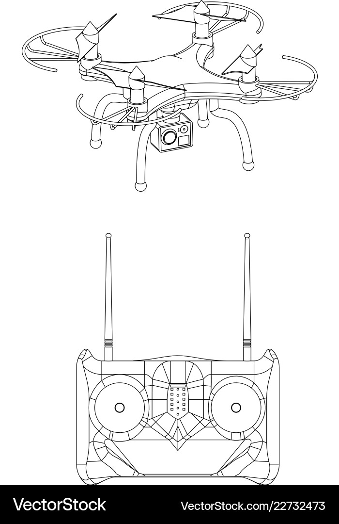 3d model of quadcopter and radio remote control Vector Image