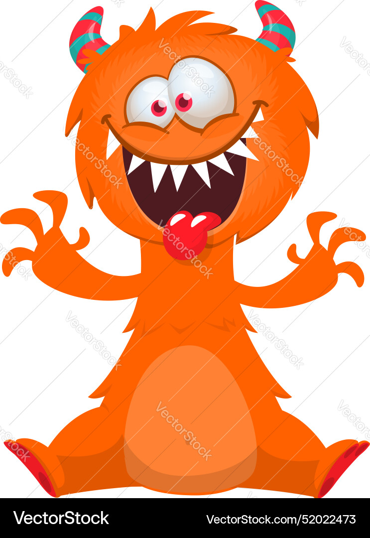 Cartoon happy monster with funny face expression Vector Image