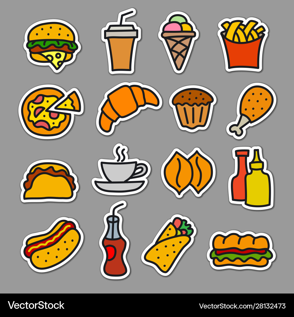 Fast food stickers Royalty Free Vector Image - VectorStock