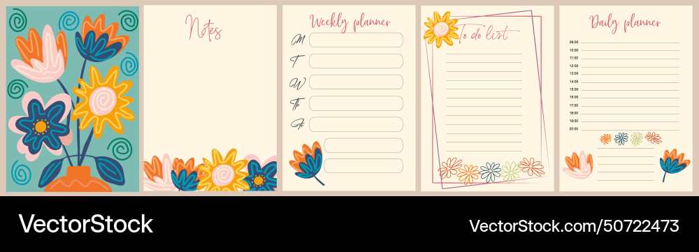 Notebook pages and cover with abstract flowers Vector Image