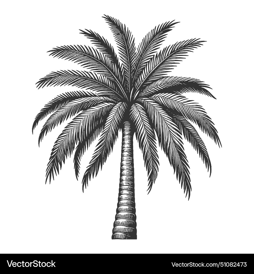 Palm tree engraving sketch Royalty Free Vector Image