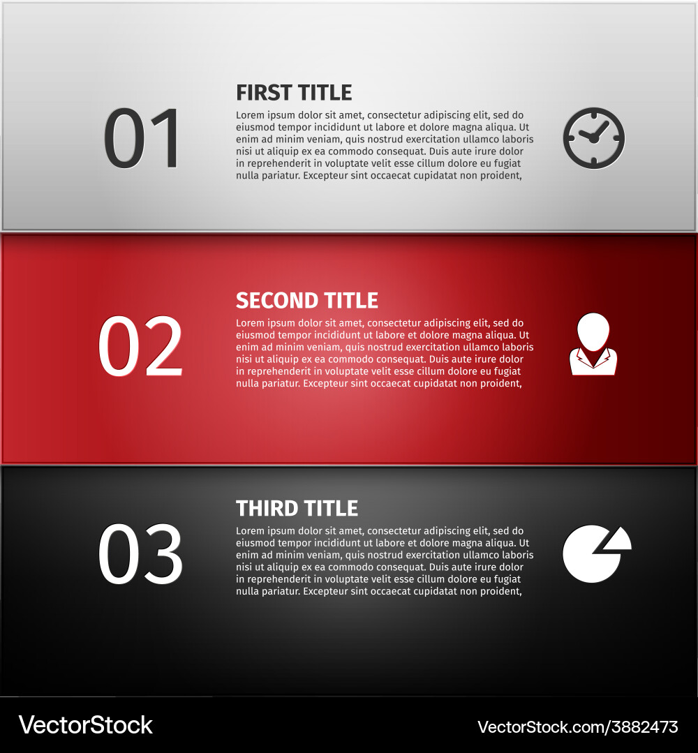 Progress icons for three steps Royalty Free Vector Image