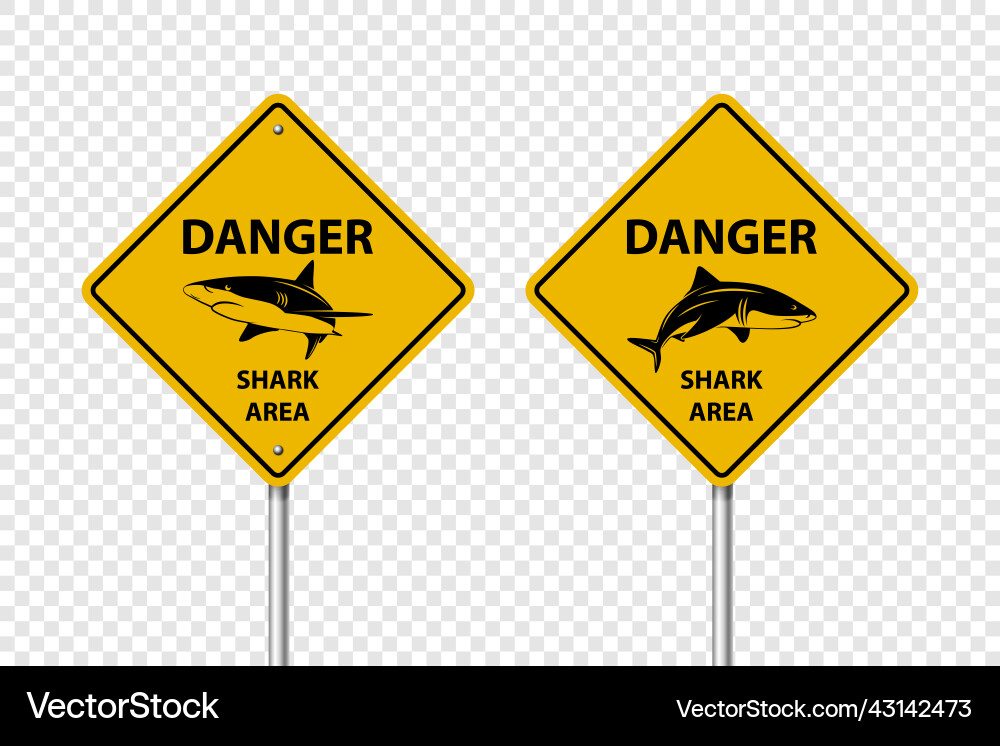 Yellow shark sighting sign set isolated Royalty Free Vector