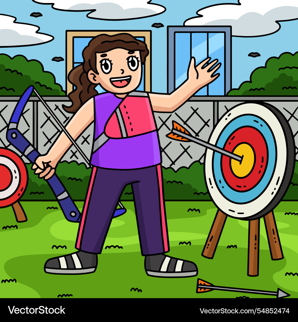 Archery female archer with target circle colored Vector Image