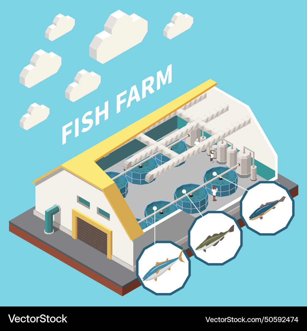 Industrial fish production isometric Royalty Free Vector