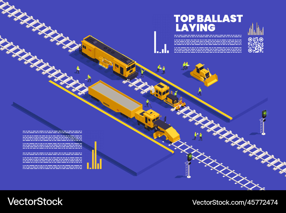 Railway construction isometric infographics Vector Image