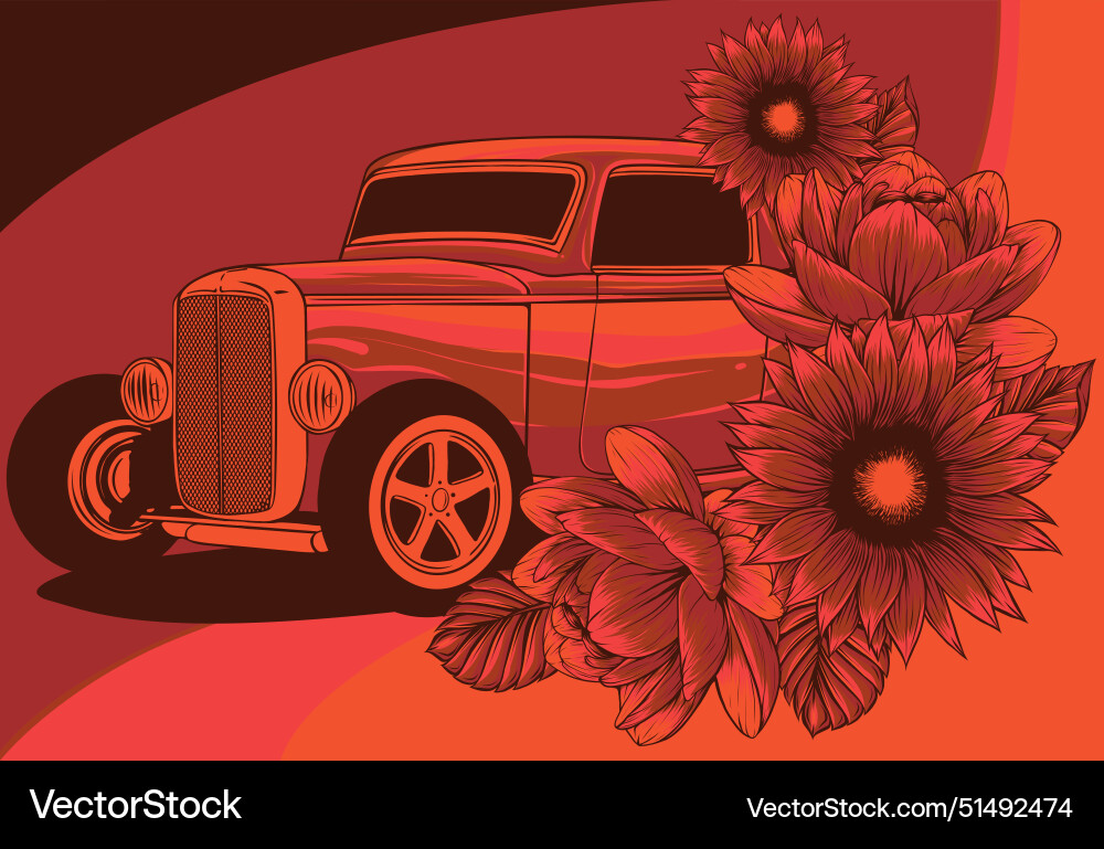 Vbector of retro hot rod with flower Royalty Free Vector