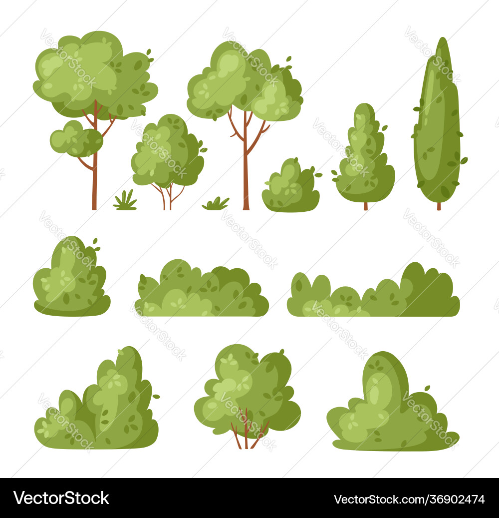 Vegetation bushes grass and trees Royalty Free Vector Image
