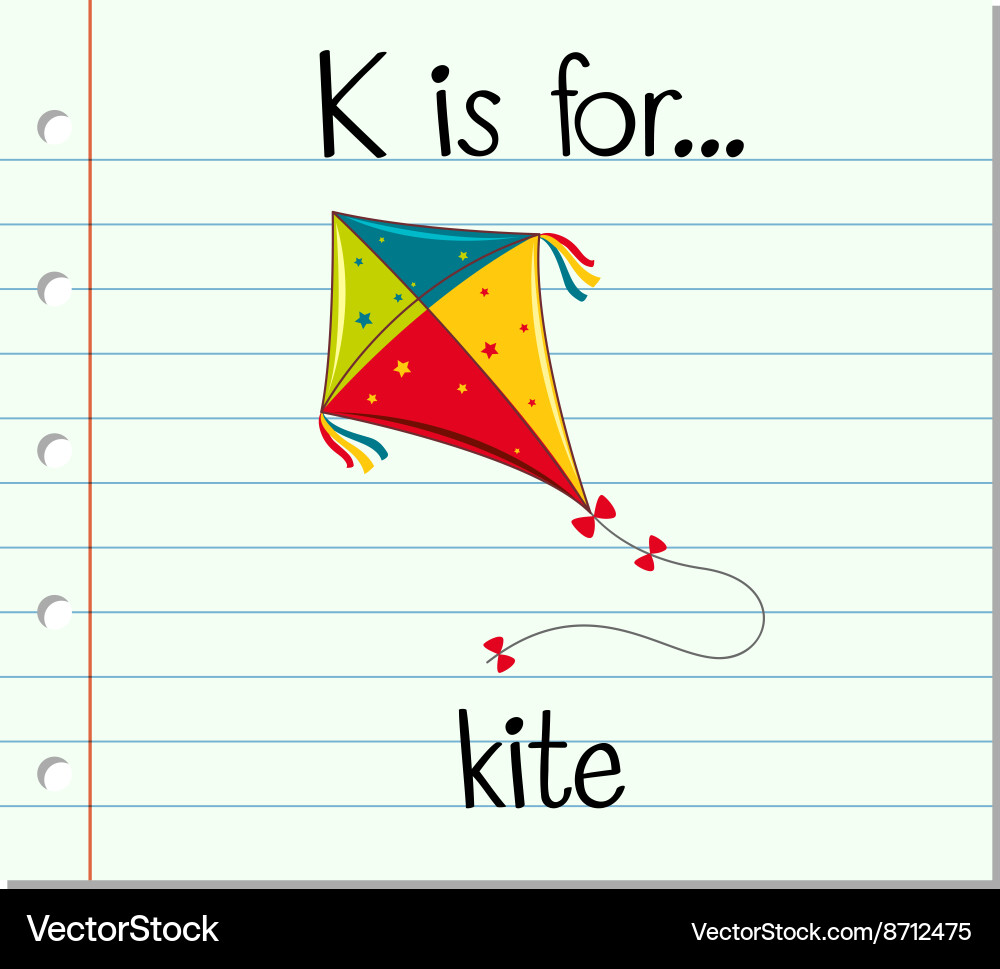 Flashcard letter k is for kite Royalty Free Vector Image