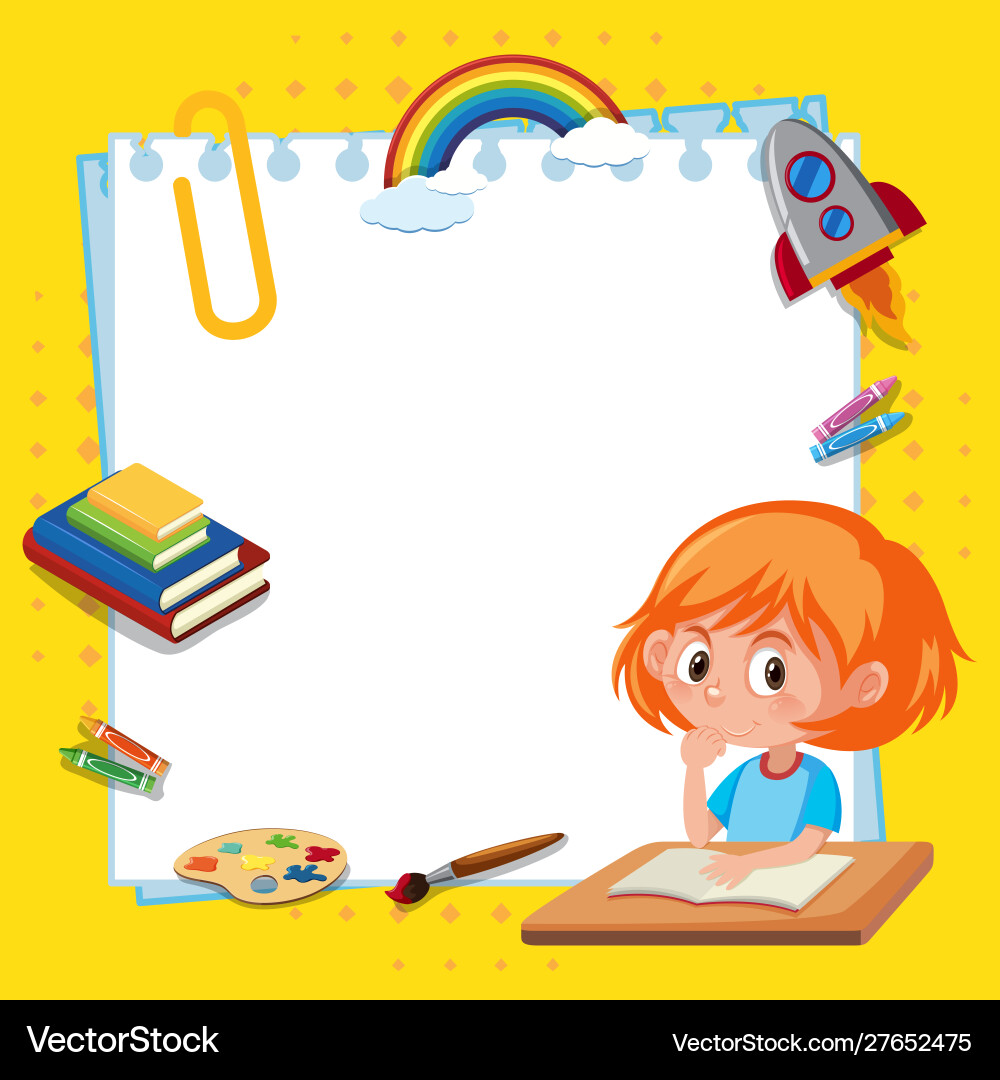Frame template design with girl reading book Vector Image