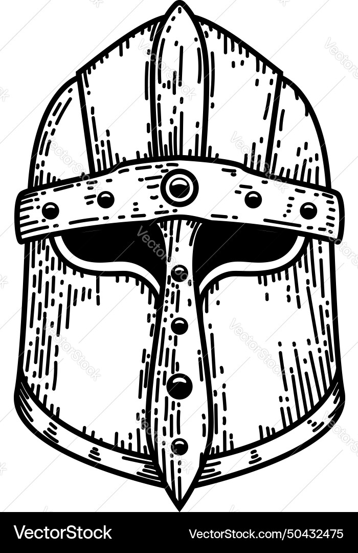 Knights helmet in engraving style design element Vector Image