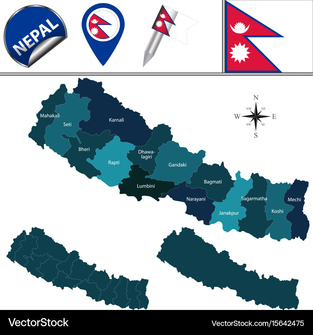 Karte von Nepal mit Zonen Lizenzfreies Vektorbild