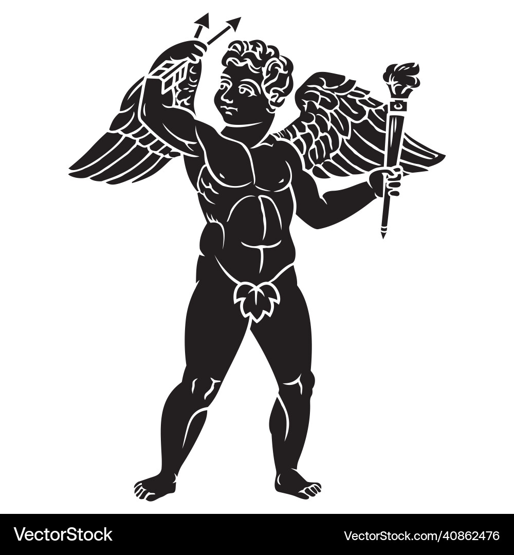 Ancient greek cupid winged goddess black Vector Image